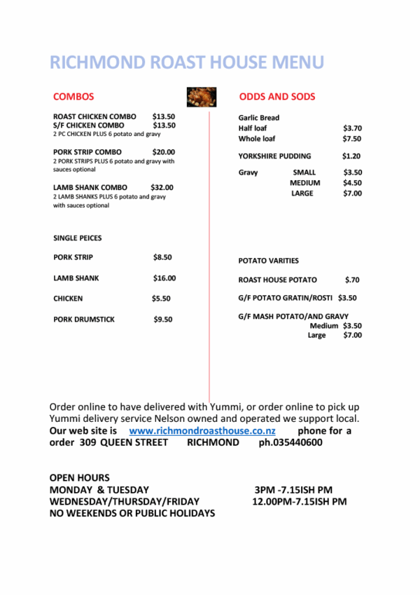 Roast House Menu – RRH & Mobile Meals